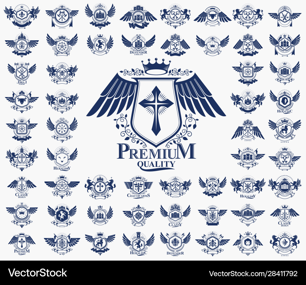 Vintage heraldic emblems big set antique heraldry Vector Image