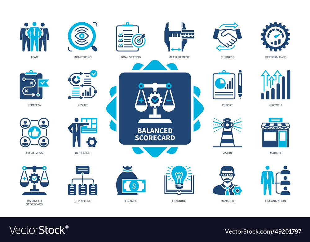 Balanced scorecard solid icon set Royalty Free Vector Image