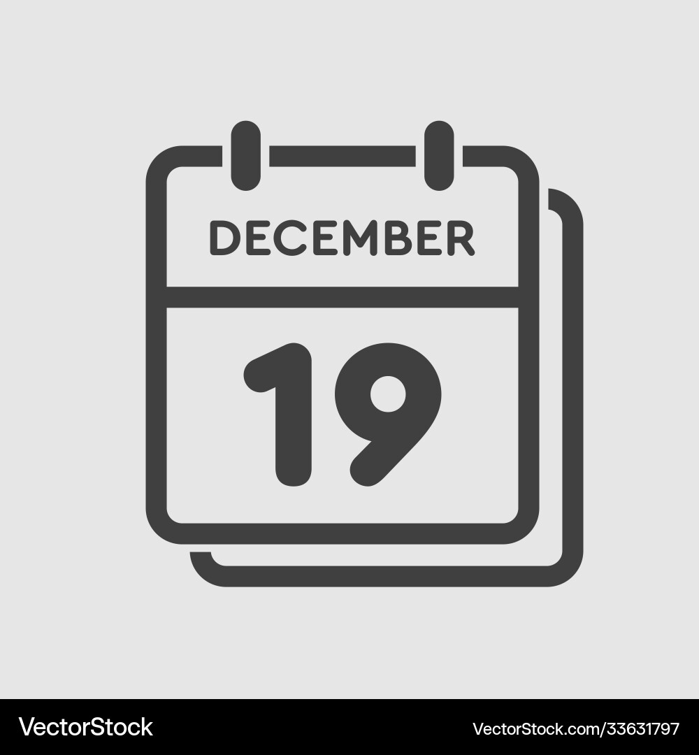 Calendar icon day 19 december template Royalty Free Vector