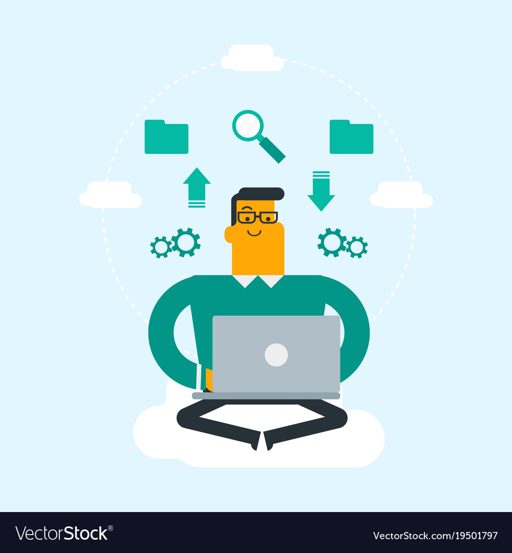 Caucasian using cloud computing technologies Vector Image