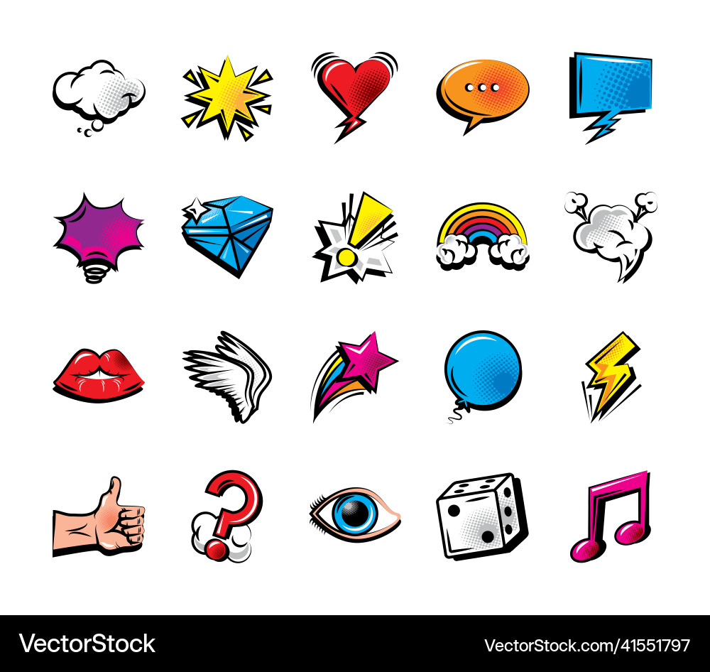 Comic pop art icons Royalty Free Vector Image - VectorStock