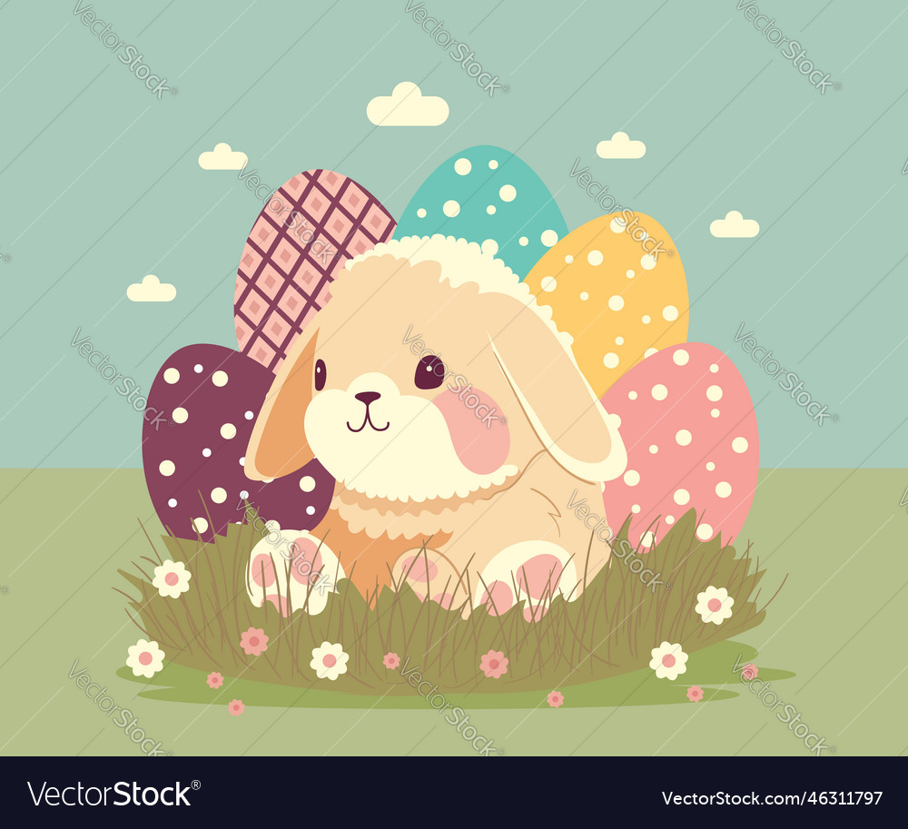 Easter rabbit with eggs jentle in pastel colors Vector Image