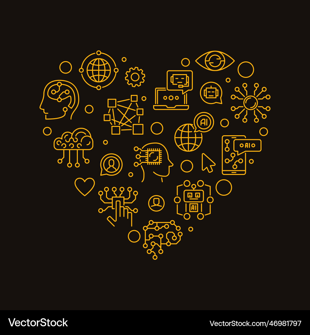 I love technology concept outline heart shaped Vector Image