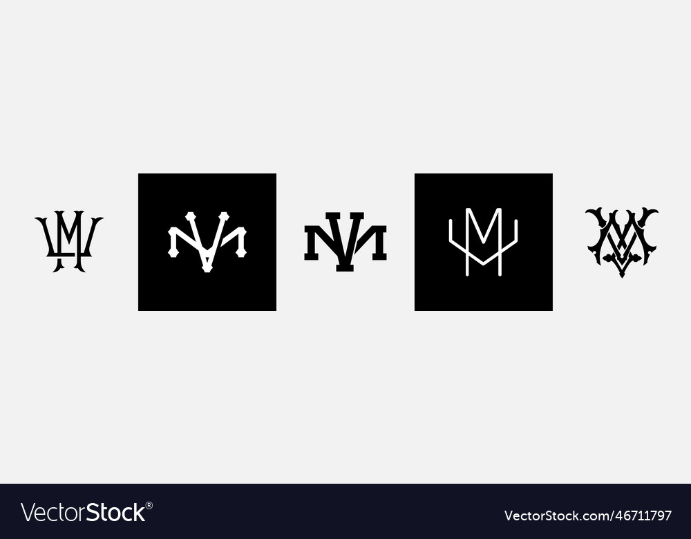 Initial letters vm monogram logo design bundle Vector Image
