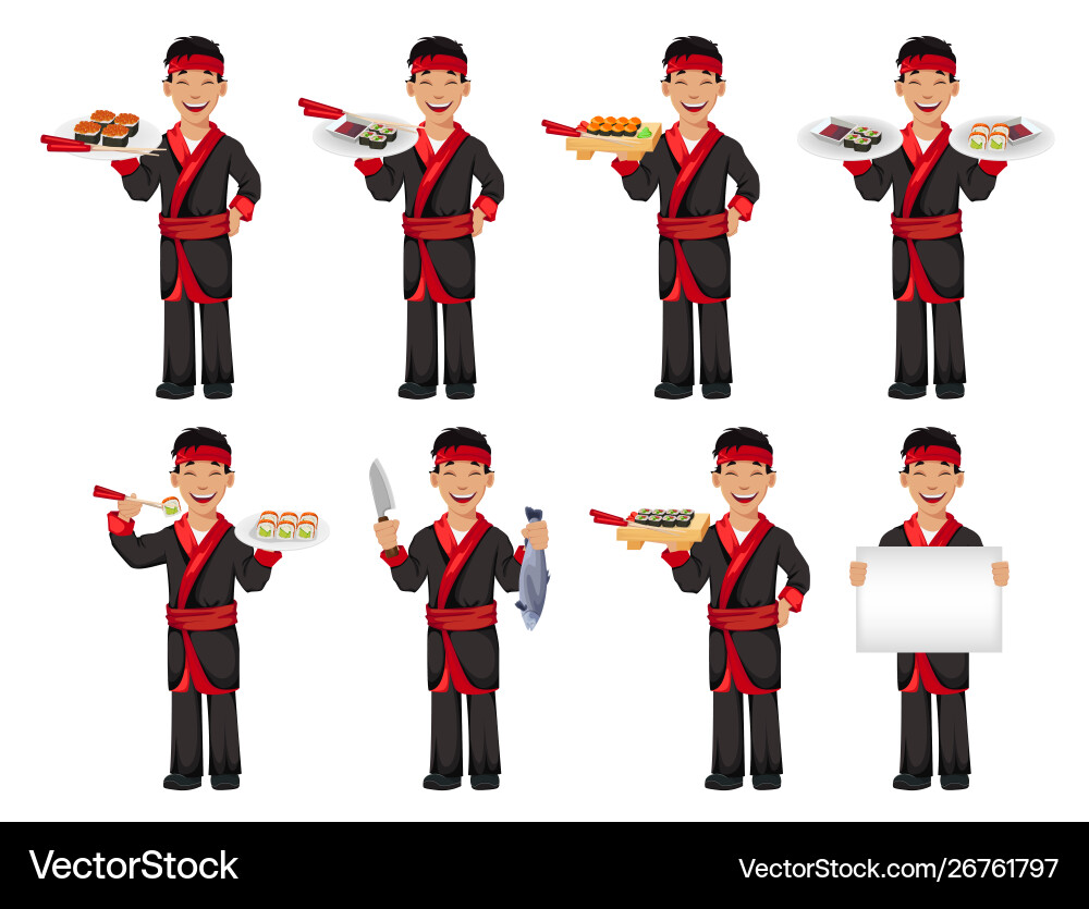 Japanese chef cooking sushi rolls Royalty Free Vector Image