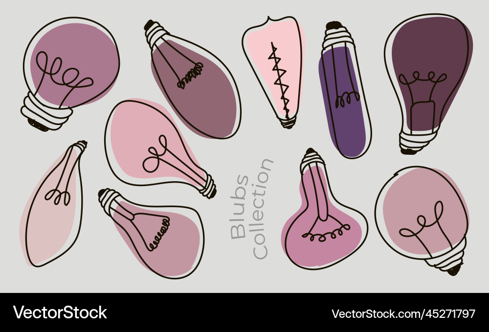 Light bulbs doodle colorful blubs icon set Vector Image