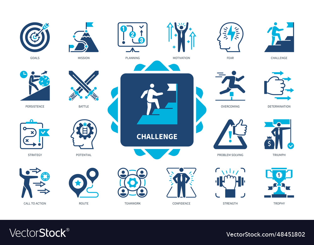 Challenge solid icon set Royalty Free Vector Image