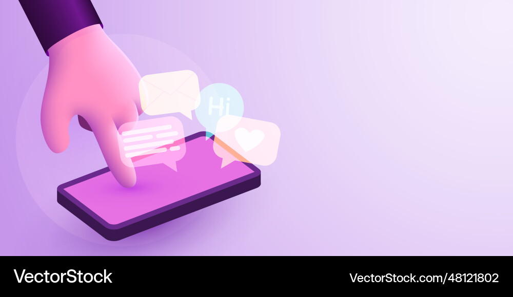 Cute cartoon hand touch mobile smartphone with Vector Image