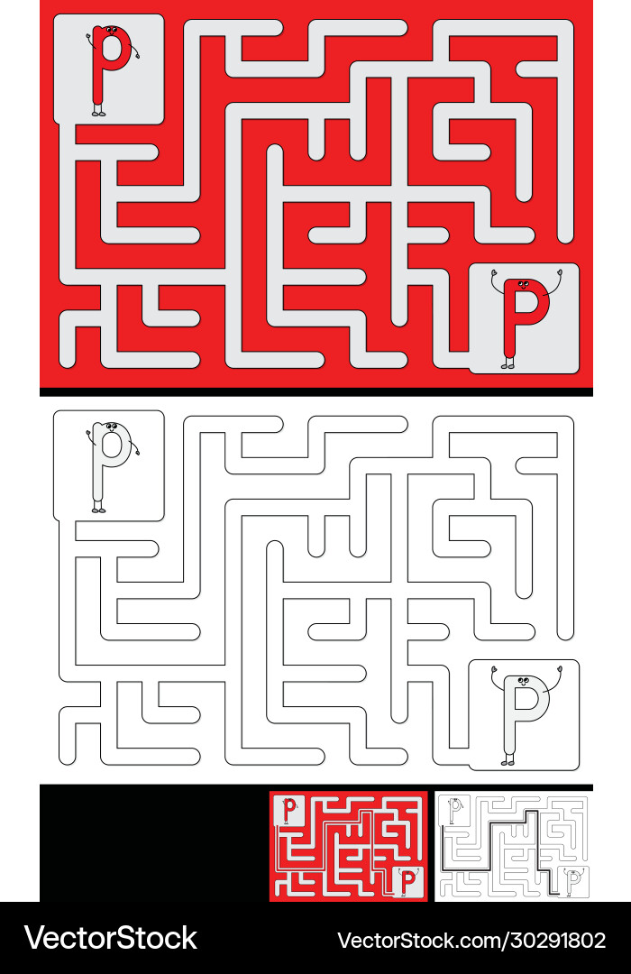Easy alphabet maze - letter p Royalty Free Vector Image