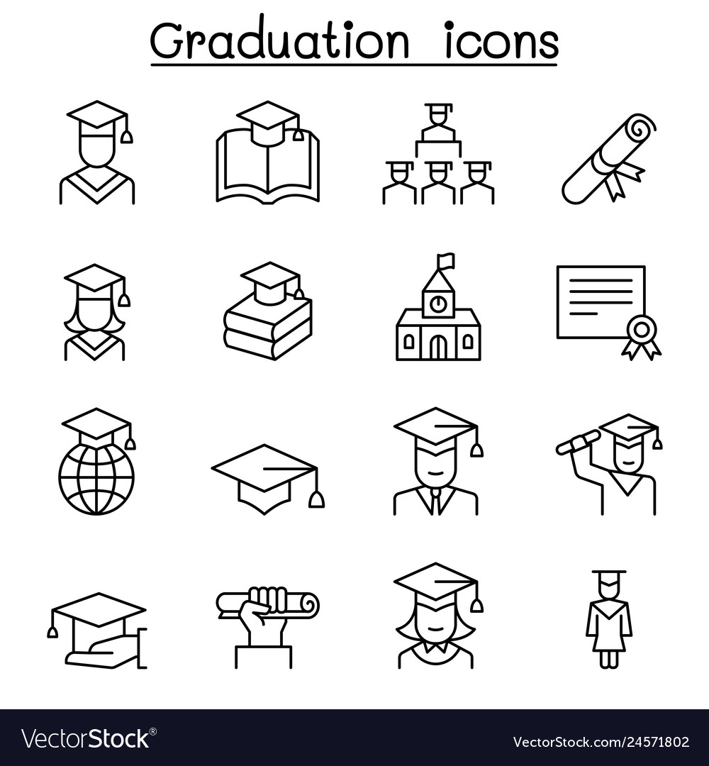 Graduation icon set in thin line style Royalty Free Vector