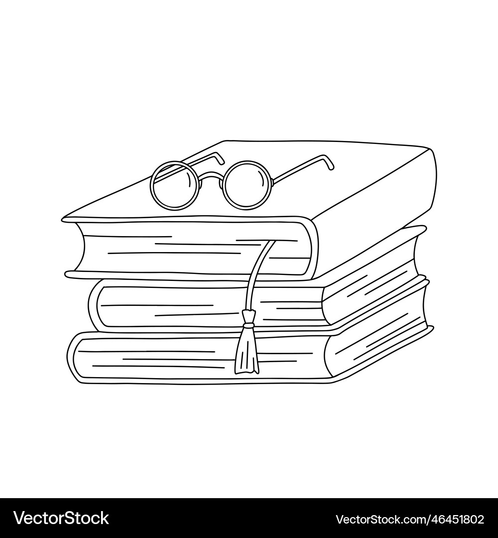 Line books with bookmark and glasses Royalty Free Vector