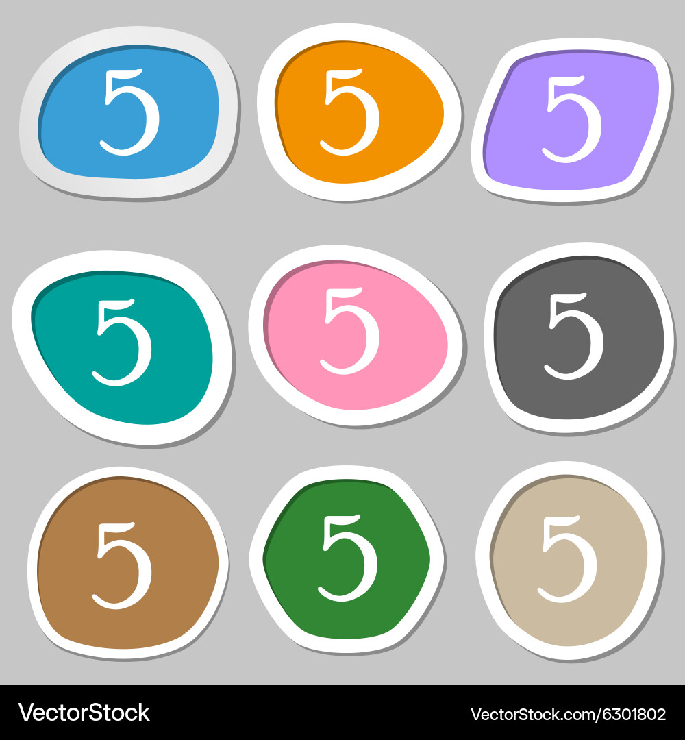 Number five icon sign multicolored paper stickers Vector Image