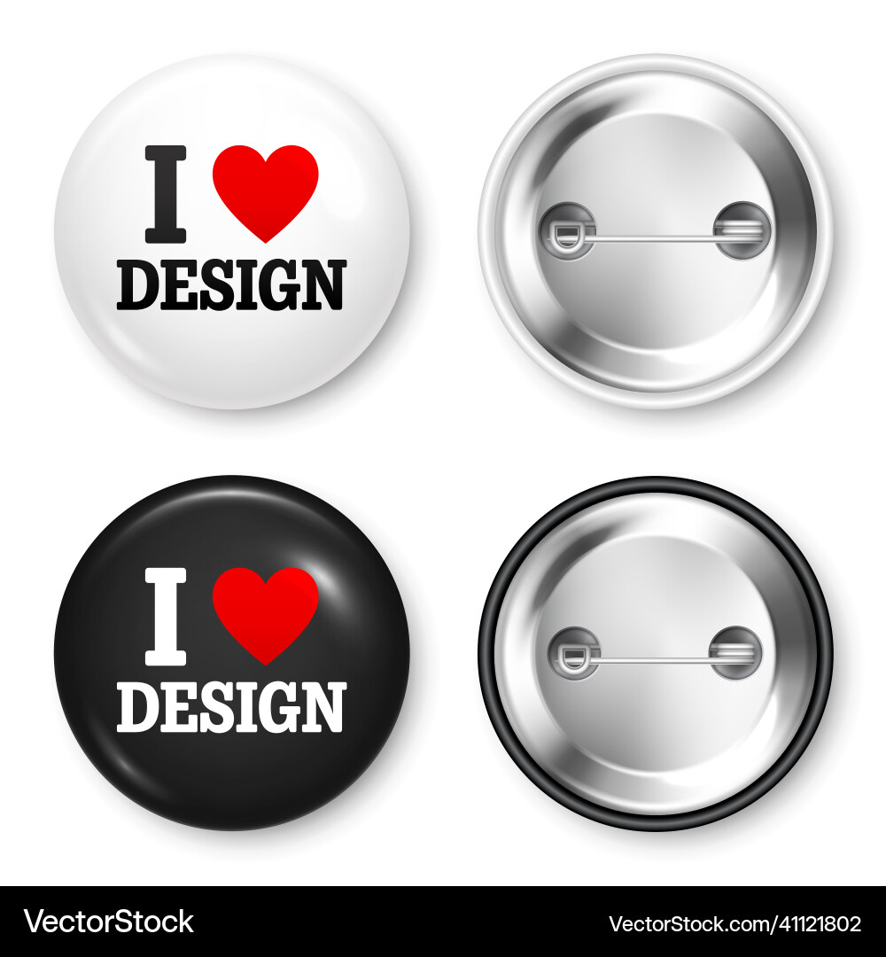 Realistic white and black badges with text and red