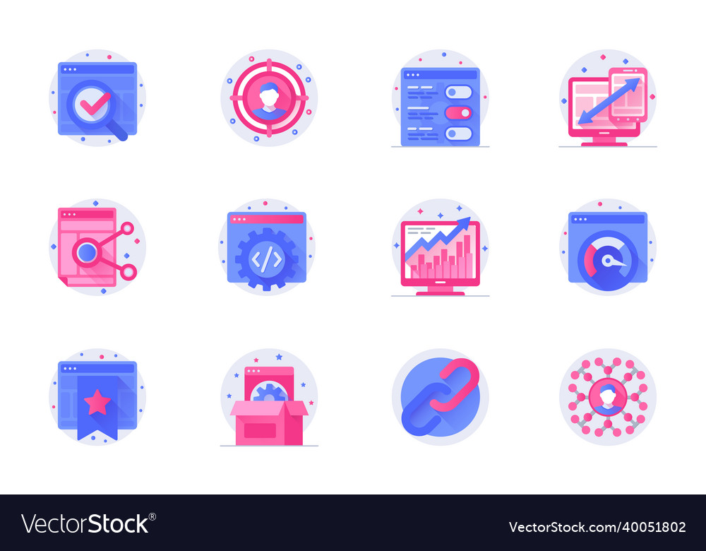 Seo optimization concept web flat color icons Vector Image