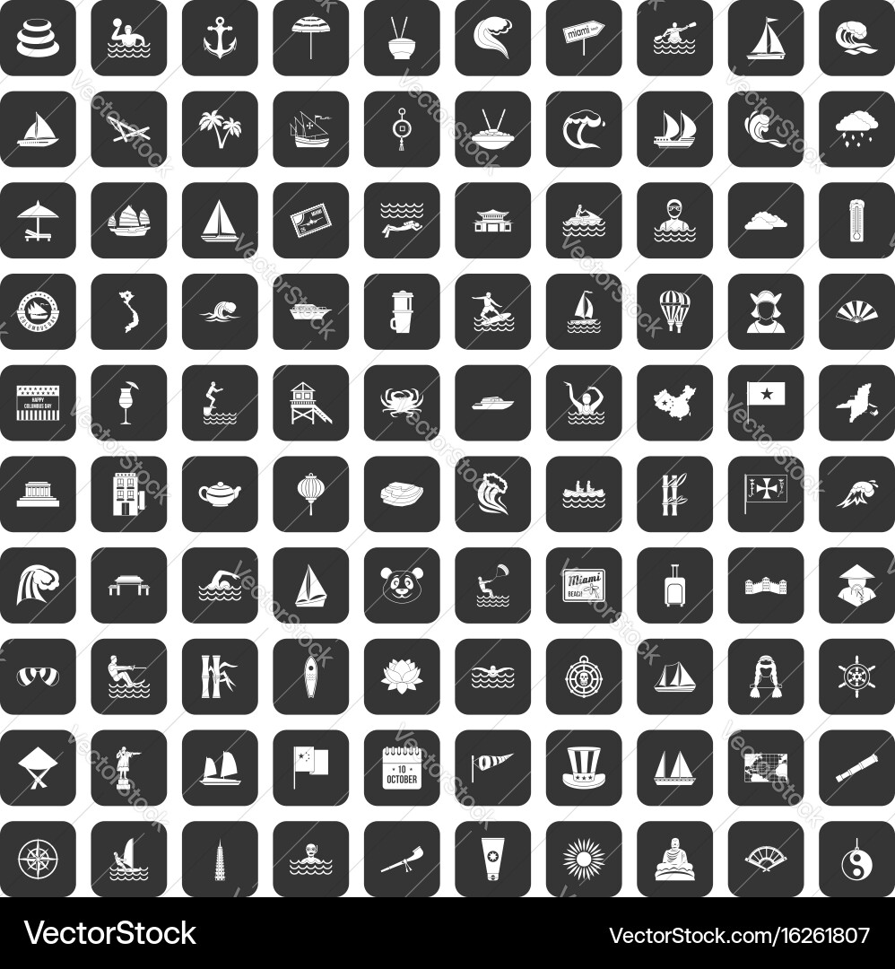 100 sailing vessel icons set black Royalty Free Vector Image
