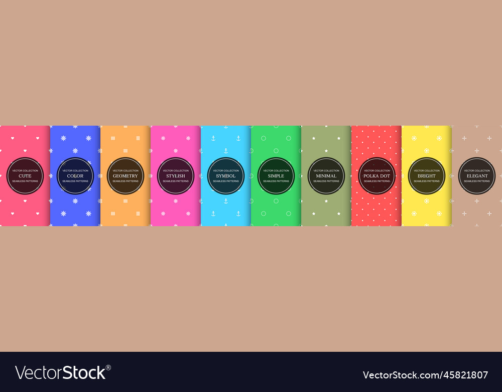 Collection of simple seamless colorful geometric Vector Image