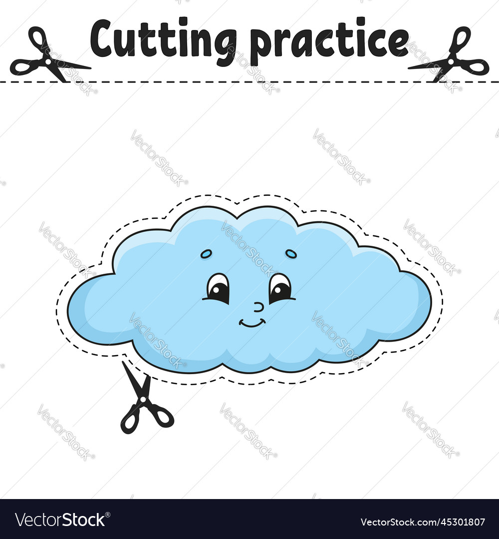 Cutting practice educational activity worksheet Vector Image
