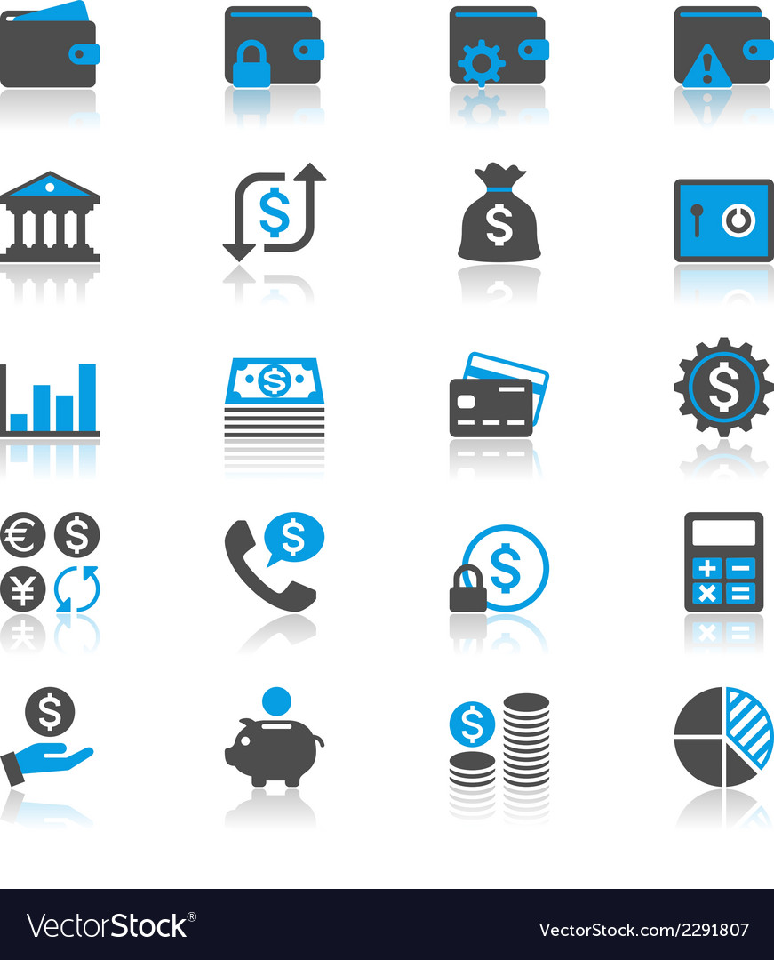 Financial management flat with reflection icons Vector Image