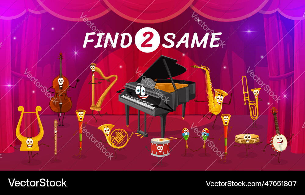 Find two same cartoon musical instrument character