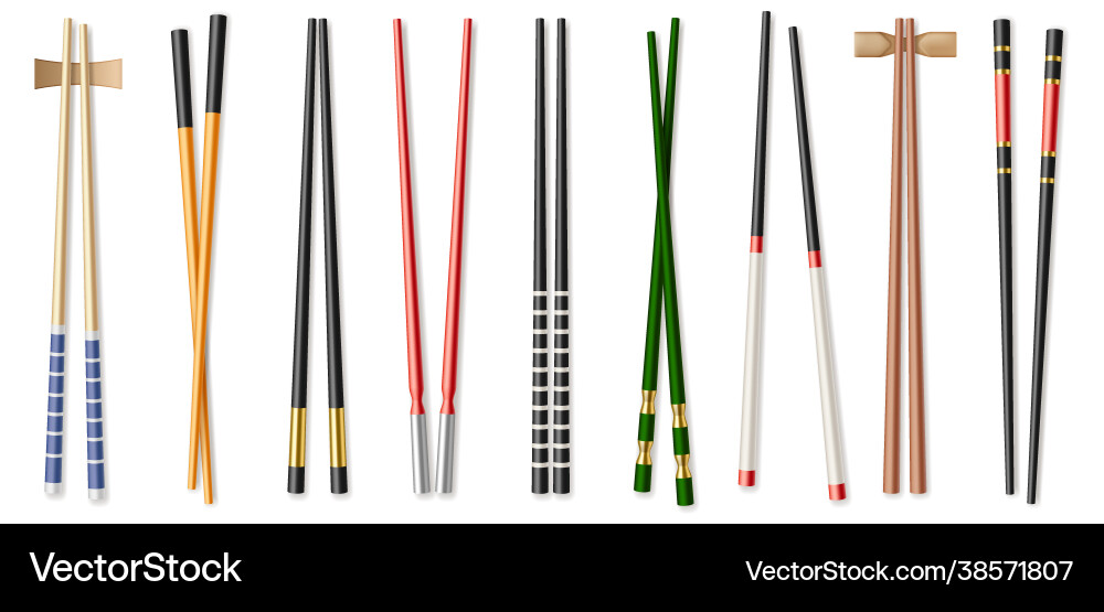 Realistic colorful chopsticks set isolated Vector Image