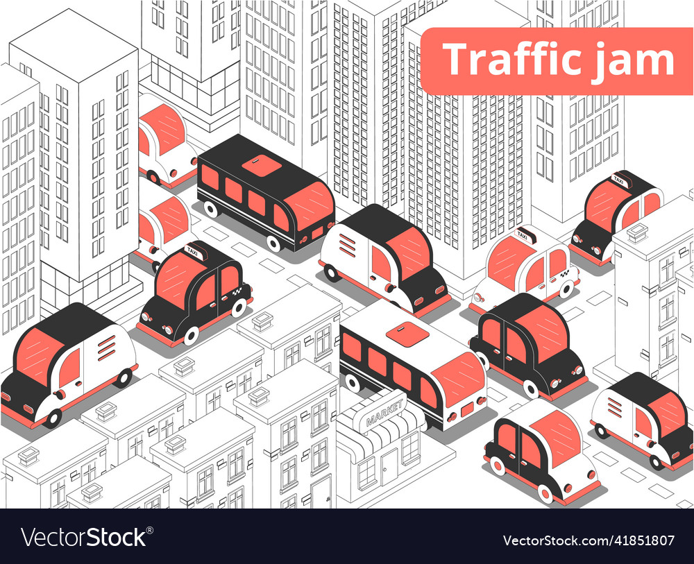 Traffic jam isometric composition Royalty Free Vector Image Traffic jam isometric composition Royalty Free Vector Image