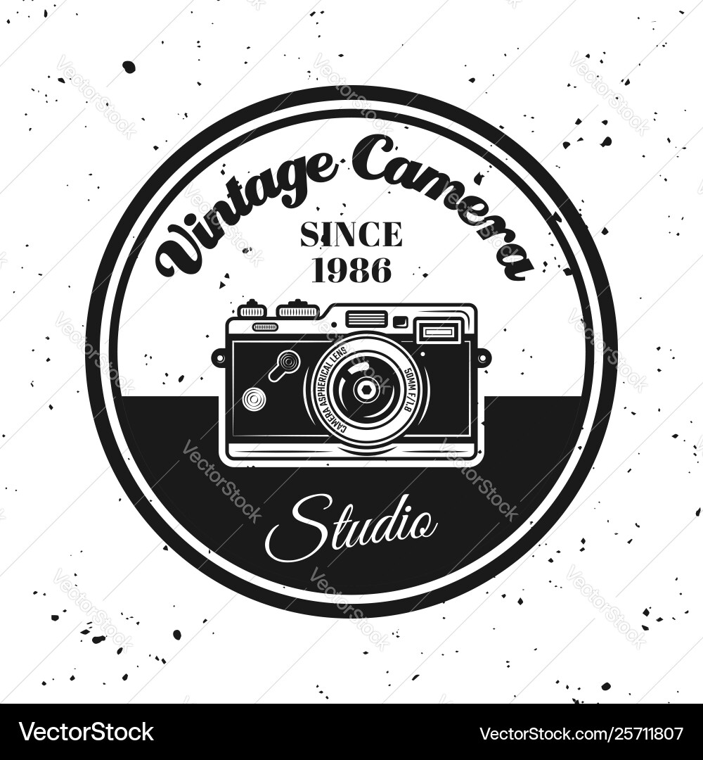 Vintage camera round emblem label badge Royalty Free Vector