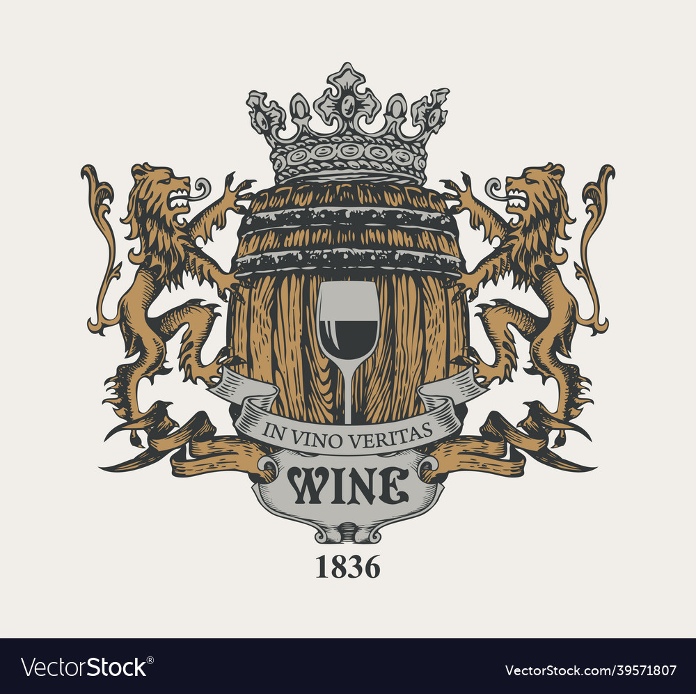 Vintage Hand Drawn Coat Of Arms For Wine Vector Image