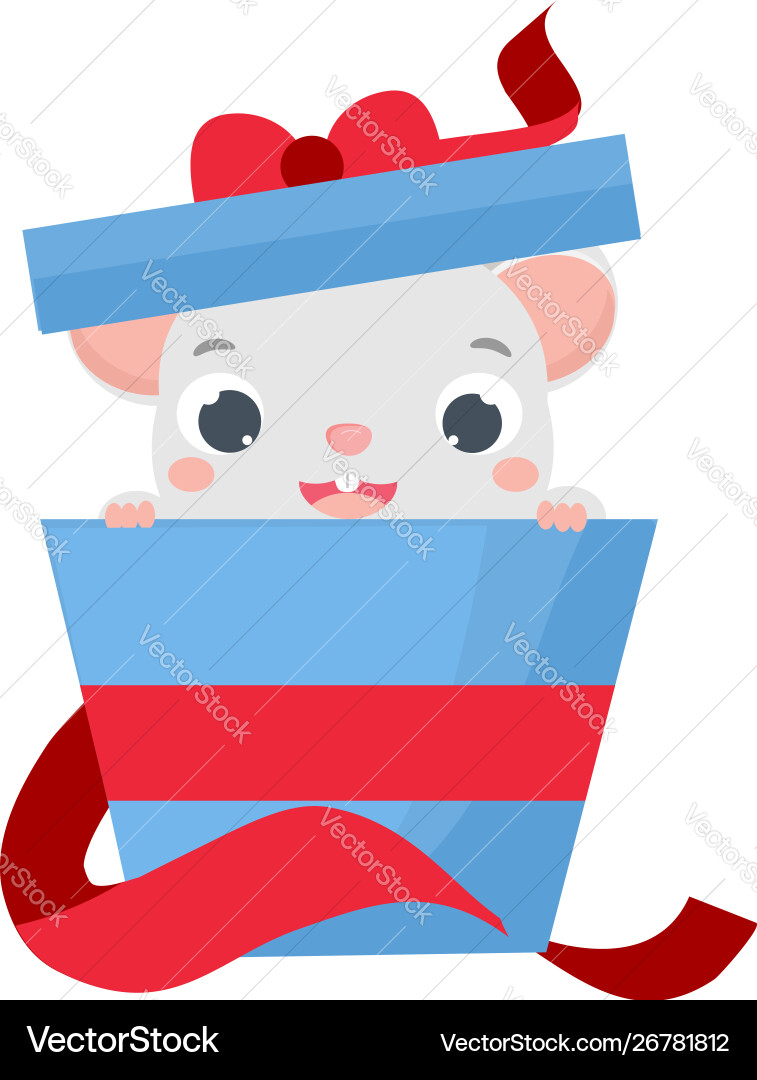 Cartoon mouse cute rat look out gift box Vector Image