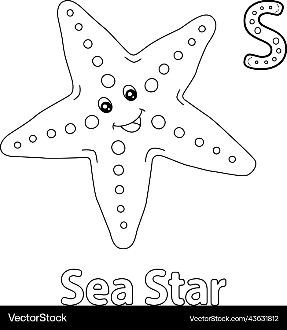 Sea star alphabet abc coloring page s Royalty Free Vector