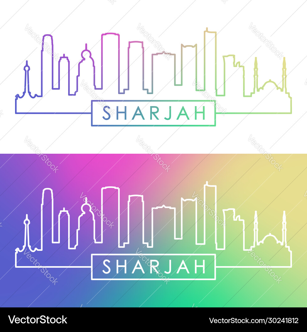 Sharjah skyline colorful linear style editable Vector Image