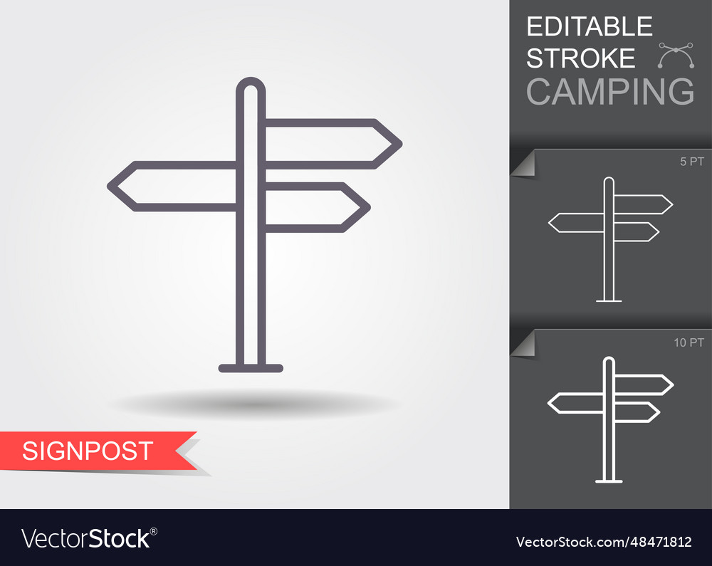 Signpost Pointer Line Icon Outline Sign Royalty Free Vector