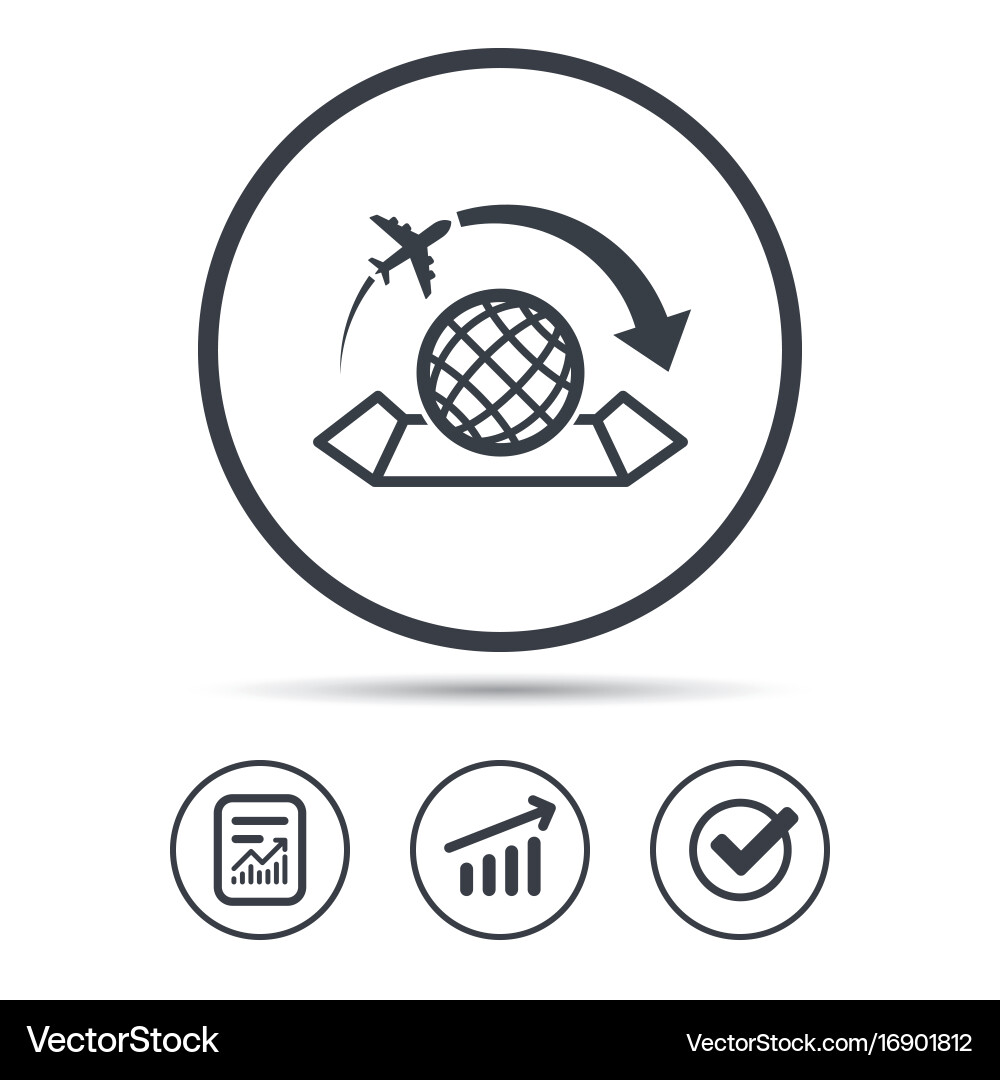 World map icon plane travel sign Royalty Free Vector Image