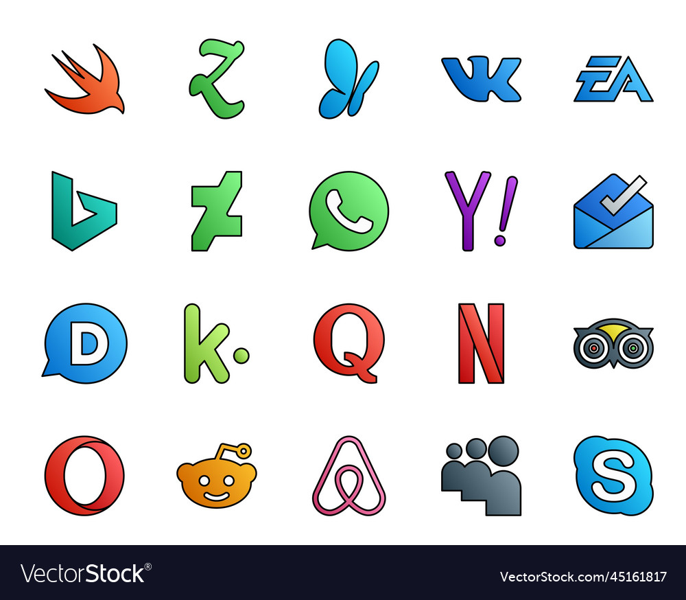 20 social media icon pack including netflix quora Vector Image