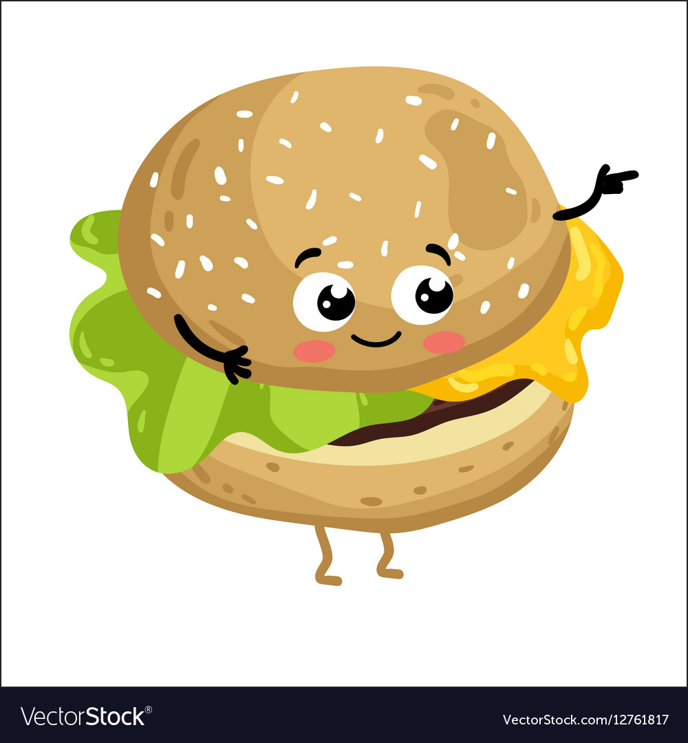 Funny cheeseburger isolated cartoon character Vector Image