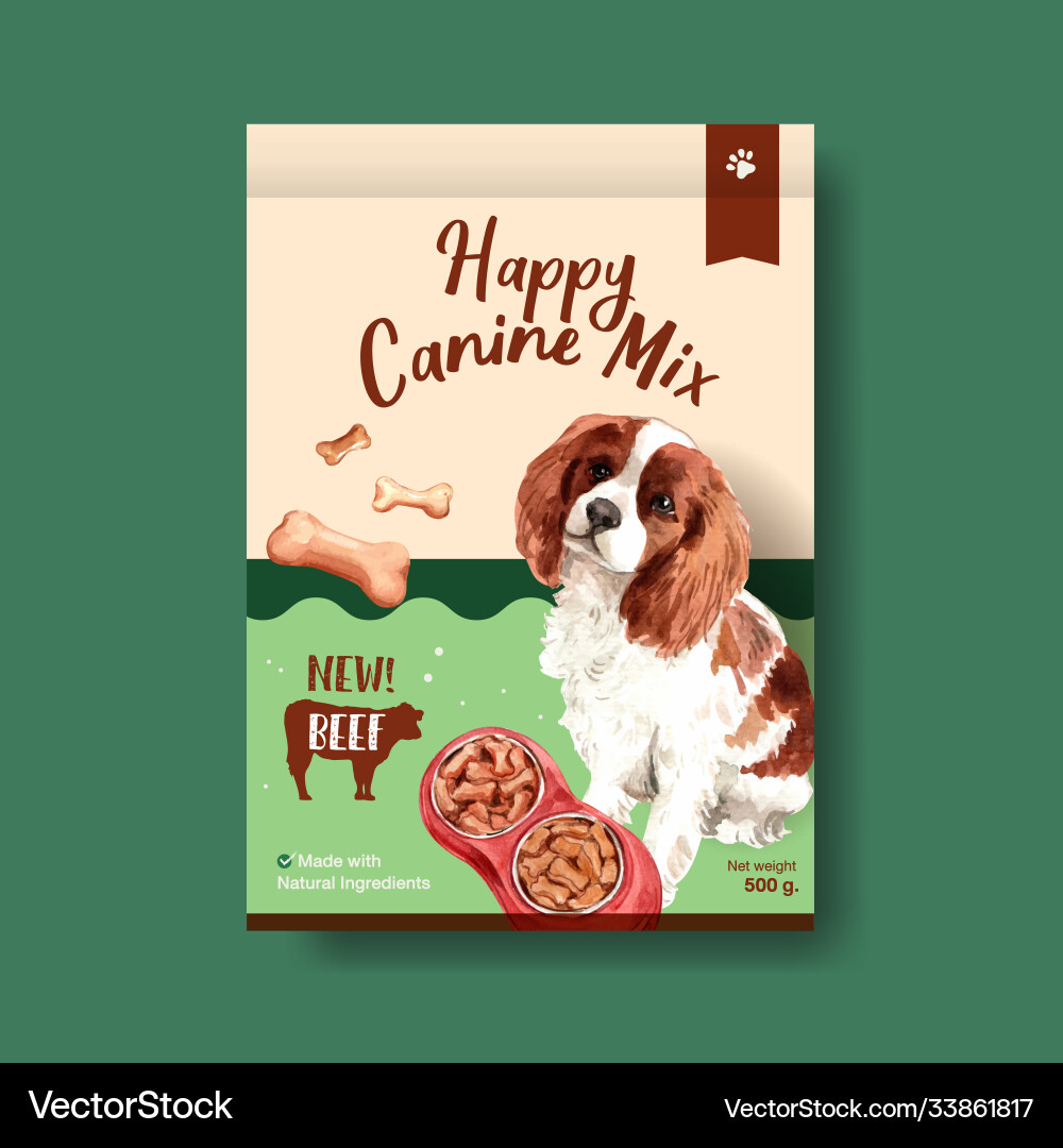 Packaging template with dogs and food design Vector Image