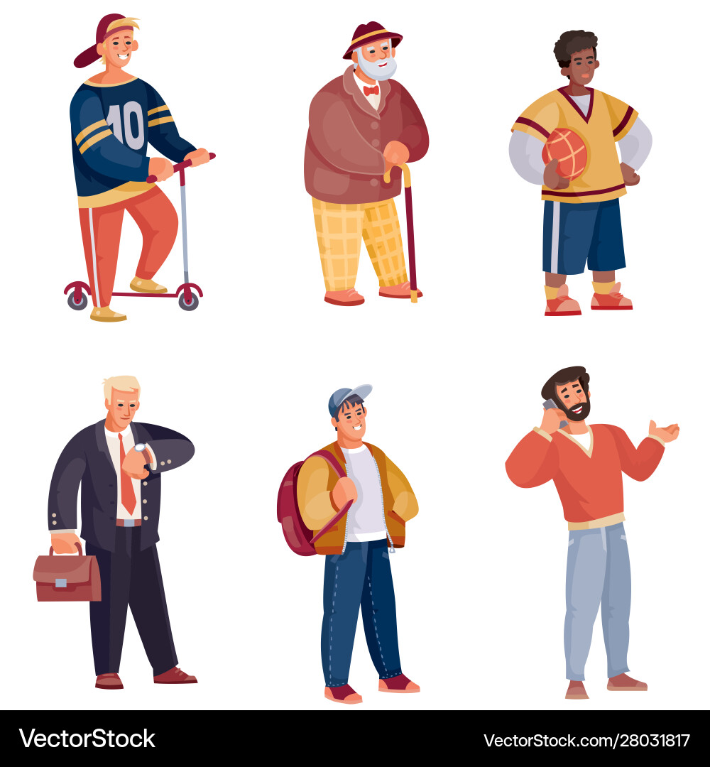 Set men standing on isolated lenses a white Vector Image