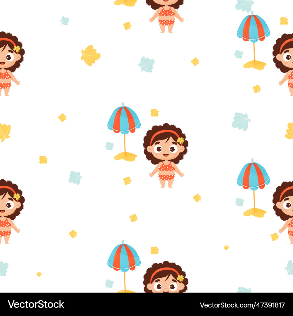 Summer seamless pattern cute beach girl child Vector Image