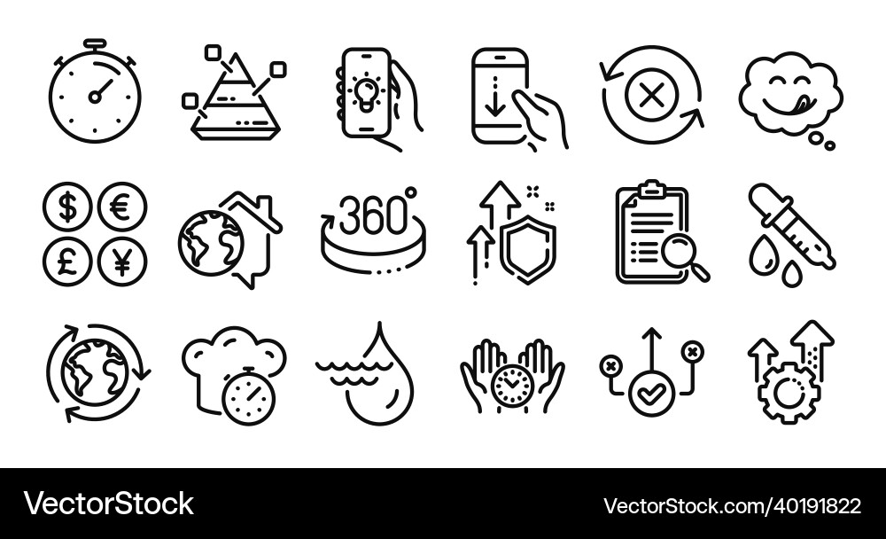360 degrees scroll down and seo gear line icons Vector Image