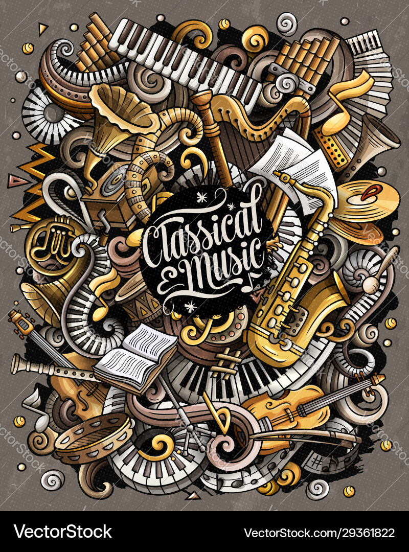 Cartoon doodles classic music Royalty Free Vector Image