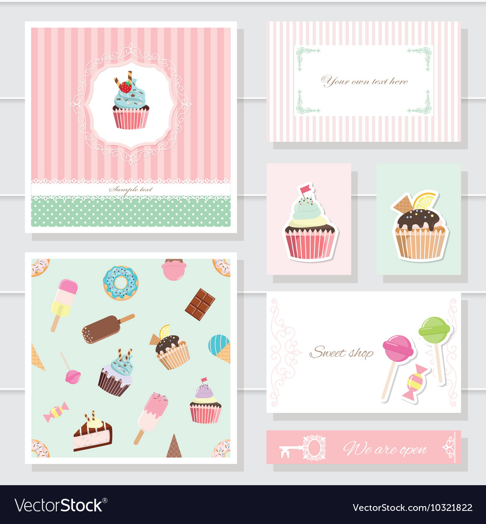 Cute Card Templates Set With Sweets Royalty Free Vector