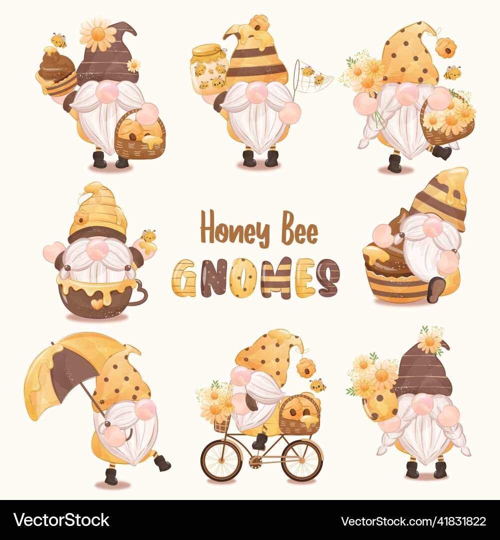 Cute gnome and honey bee Royalty Free Vector Image