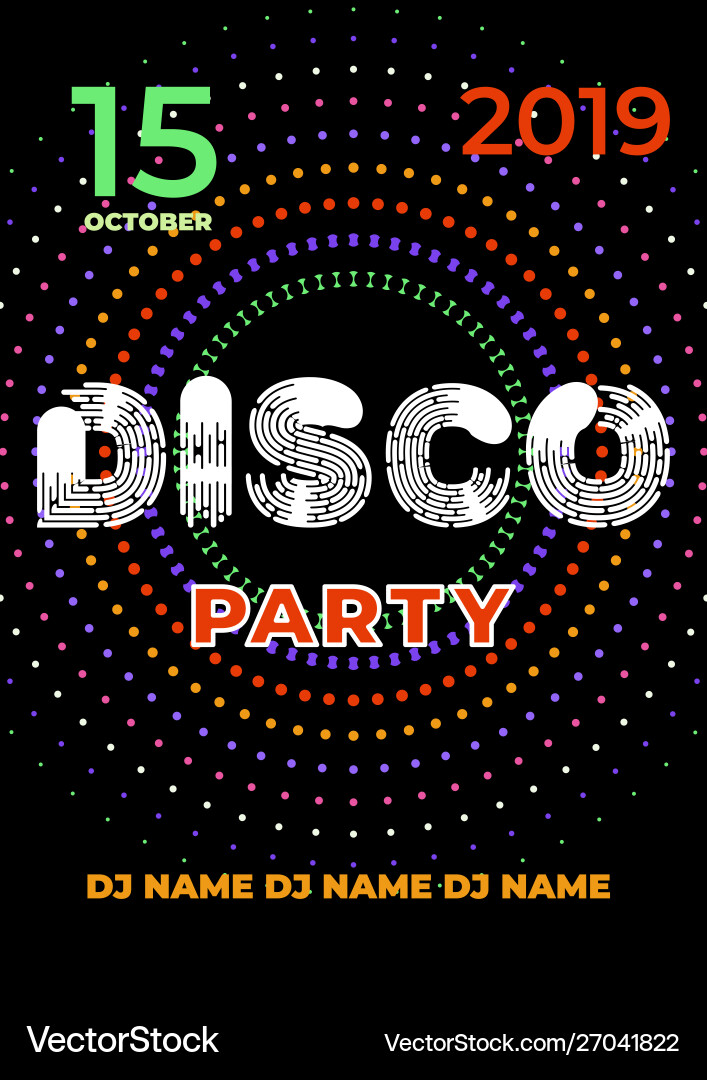 Disco party poster template design color Vector Image