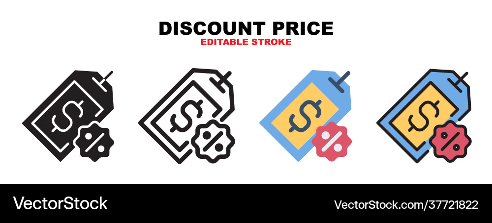 Discount price icon set with different styles Vector Image
