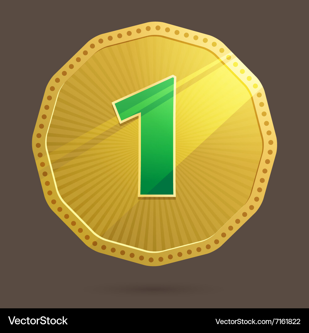 Gold coin number one icon Royalty Free Vector Image