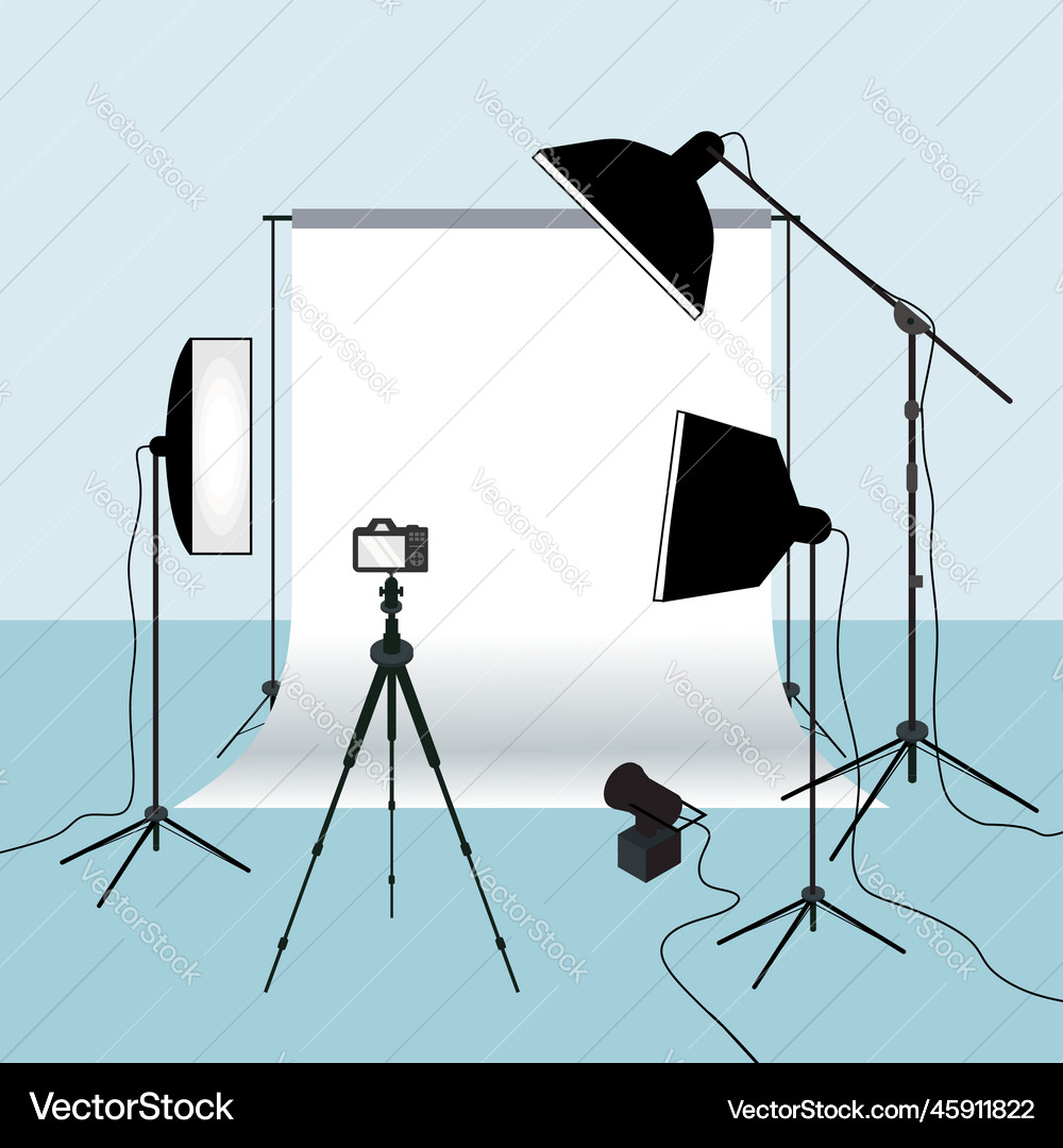 Photography equipment flat white background Vector Image