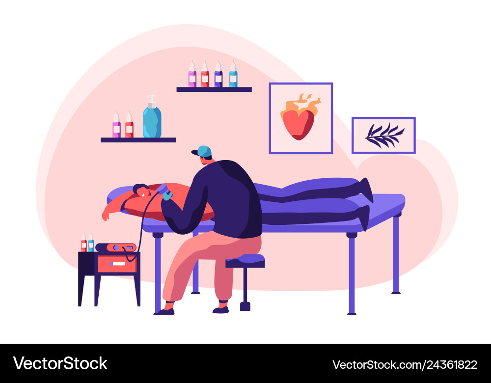 Tattoo master make ink picture to man back Vector Image