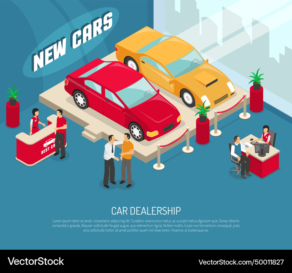 Car dealership leasing composition Royalty Free Vector Image