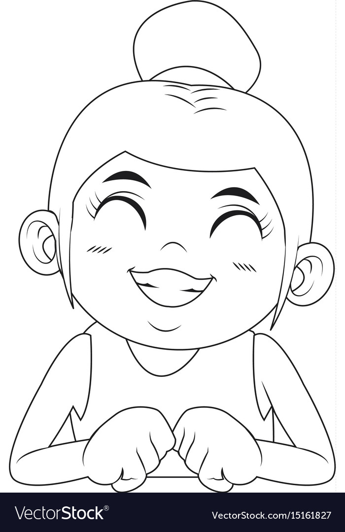 Cute Girl With Her Hair Tied Up In A Bun Cartoon Vector Image 