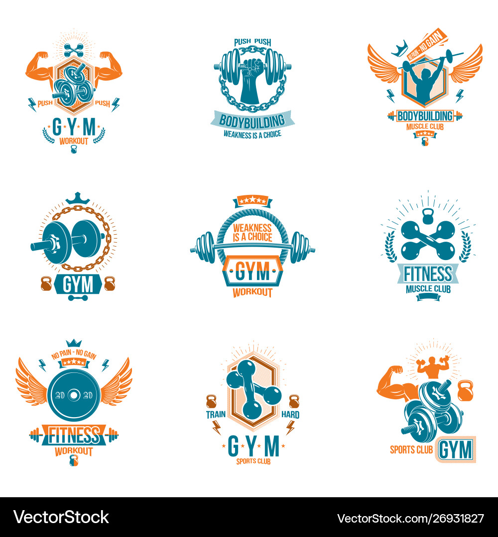 Fitness workout theme logotypes and inspiring Vector Image