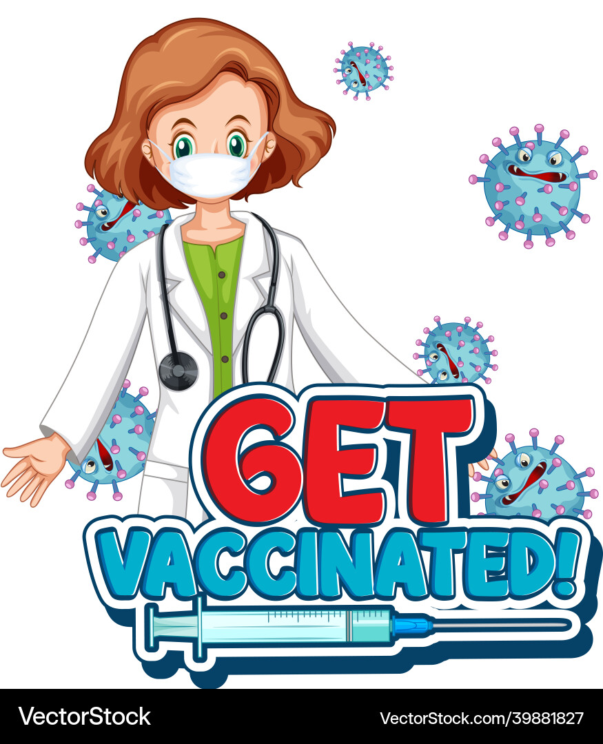 Get vaccinated font design with a boy wearing Vector Image